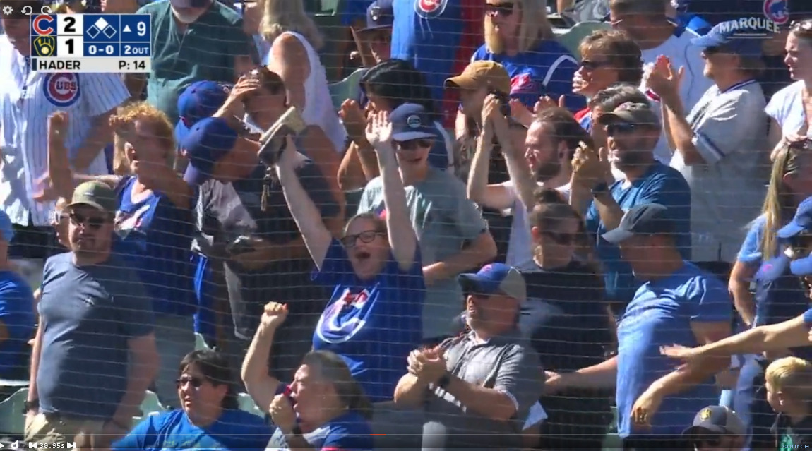 PJ Higgins lines one into right field off of Josh Hader and the Cubs ...