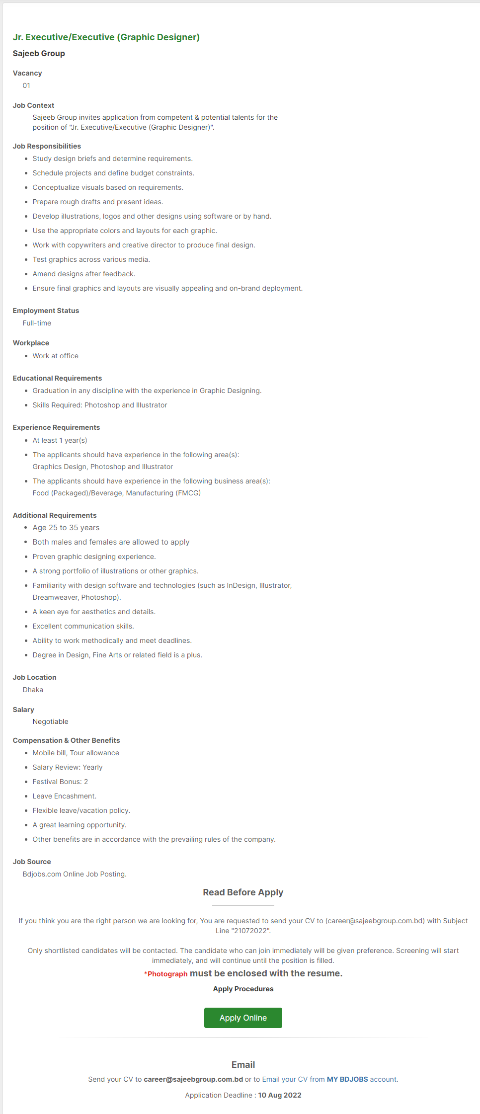 Sajeeb Group Job Circular 2022 ️ নতুন নিয়োগ ️ - BD Jobs Careers