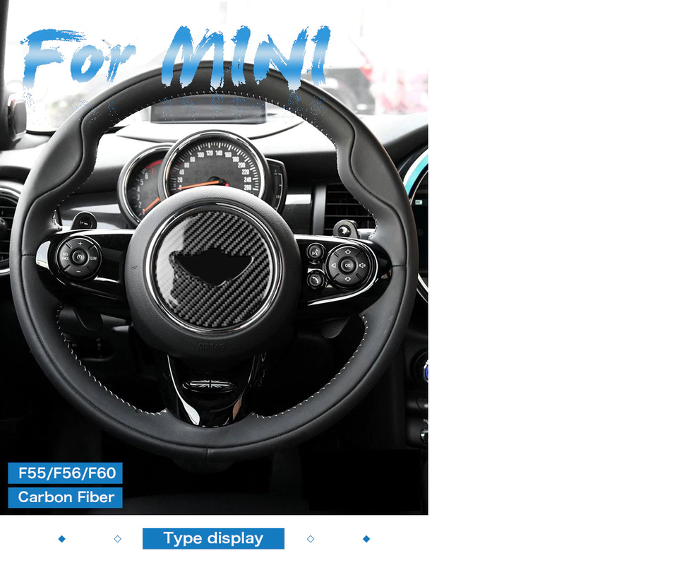 Carbon Fibre Fits Mini Cooper F55 F56 F60 Car Steering Wheel Sticker ...