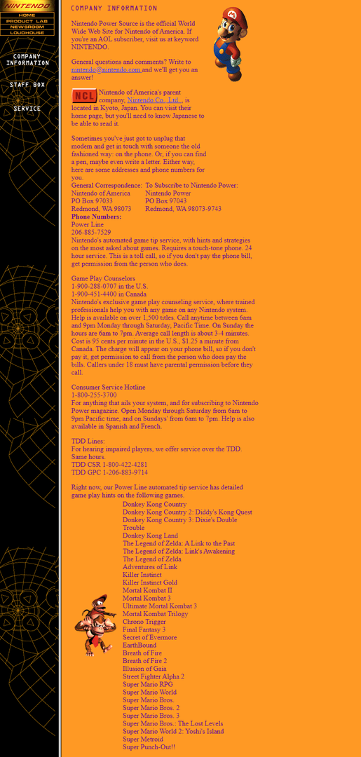 Nintendo website in 1996 | Famiboards