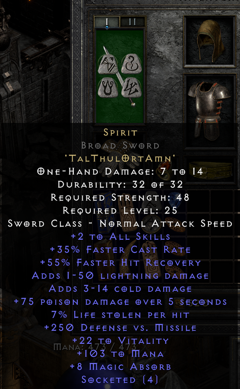 Ft: 35% Spirit Broad Sword (near Perfect Stats) - Topic - d2jsp