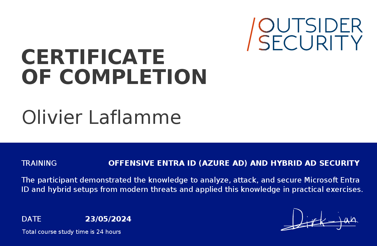 Entra ID Training certificate Olivier Laflamme — Postimages