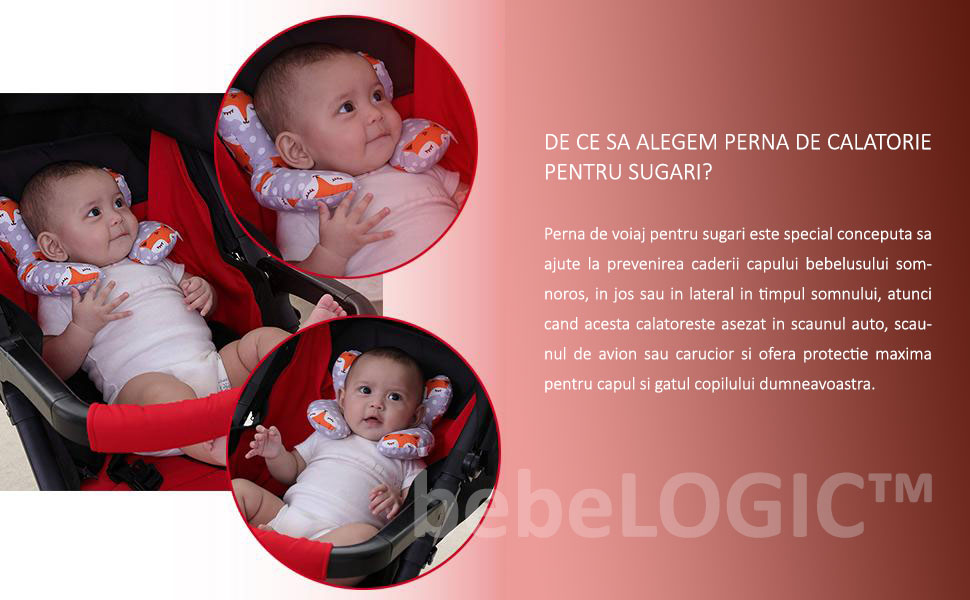 Perna calatorie copii, sustinere cap si gat, 0-24 luni, model vulpi ...