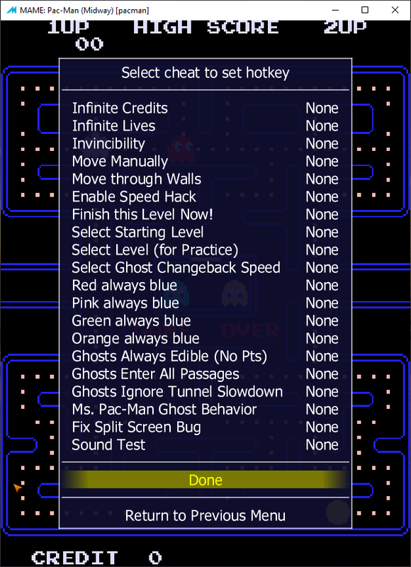 Cannot find "Set Hotkeys" on menu to use with cheats : MAME