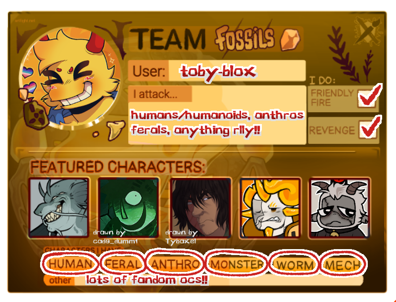 🦴🦖 TOBY'S ARTFIGHT GALLERY (TEAM FOSSILS) on Toyhouse