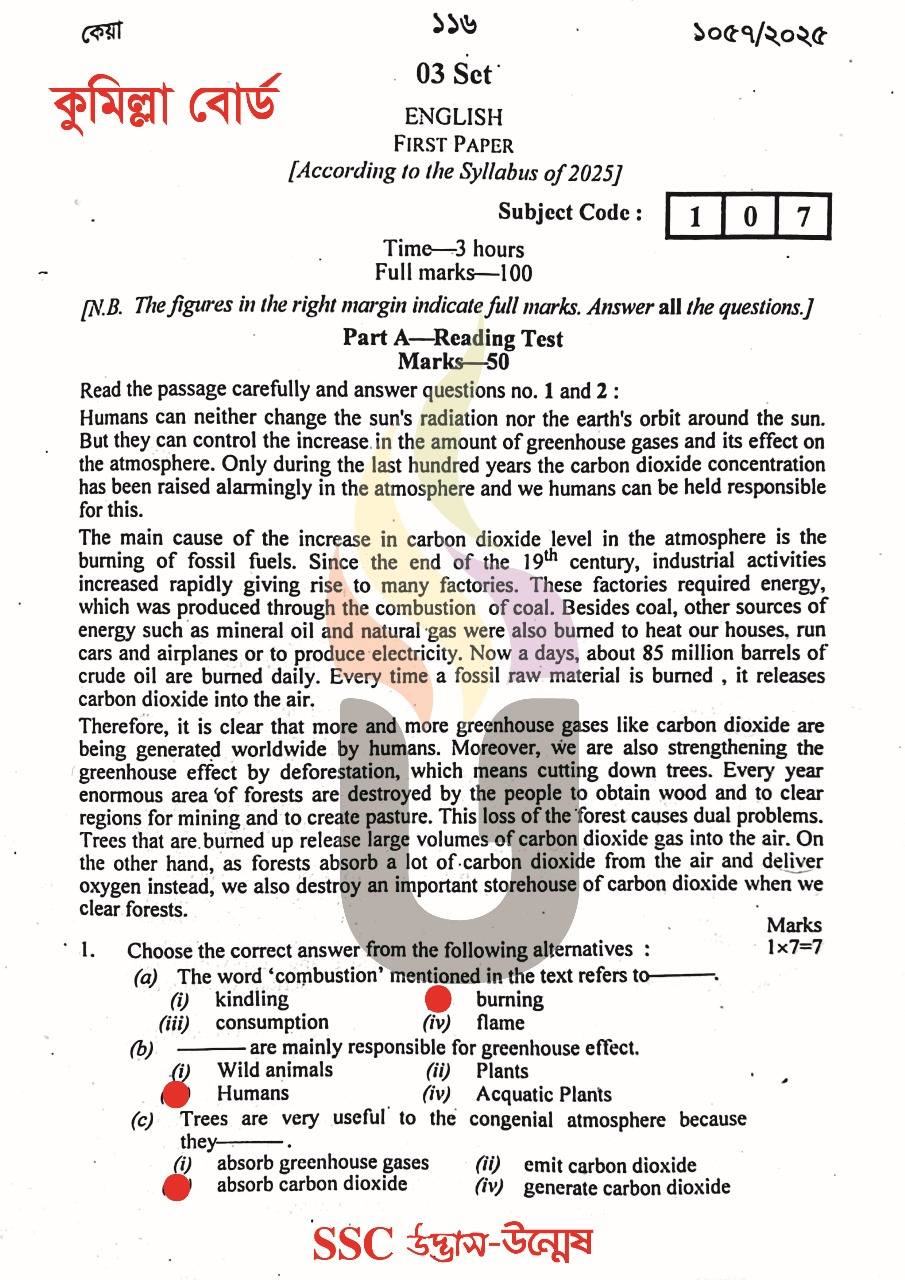 SSC 2025 English 1st Paper Question Solution - Visa - Job Circular