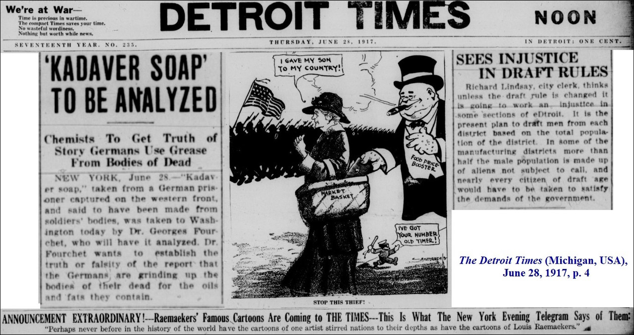 WW1 The Detroit Times June 1917 Corpse Factory Story Kadaver soap to be ...