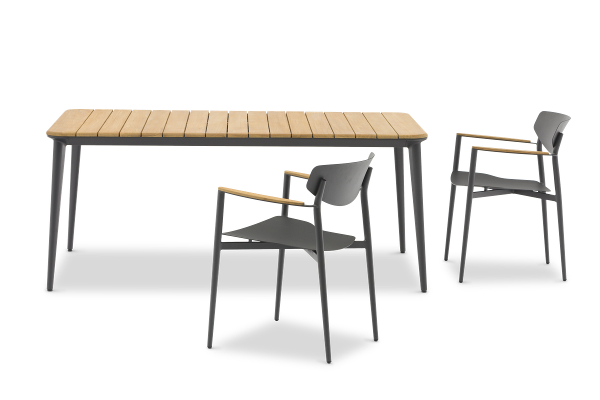 TIMO DINING TABLE TEAK TOP 1 8 M CHARCOAL FRAME 5 — Postimages