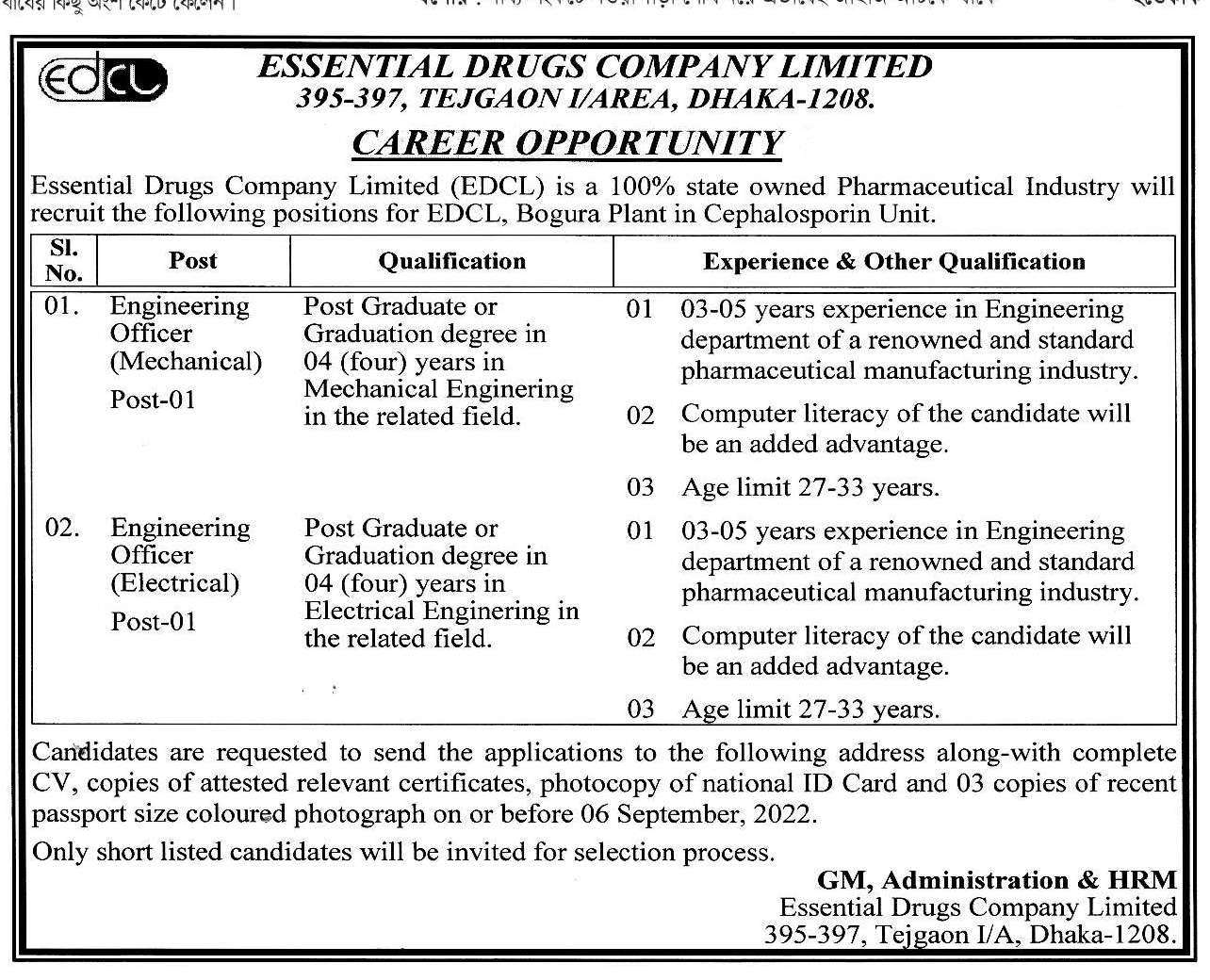 EDCL Job Circular 2022 & application form www.edcl.gov.bd