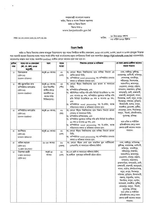 Law and Justice Division (LJD) Job Circular 2023 - Jobs Test bd