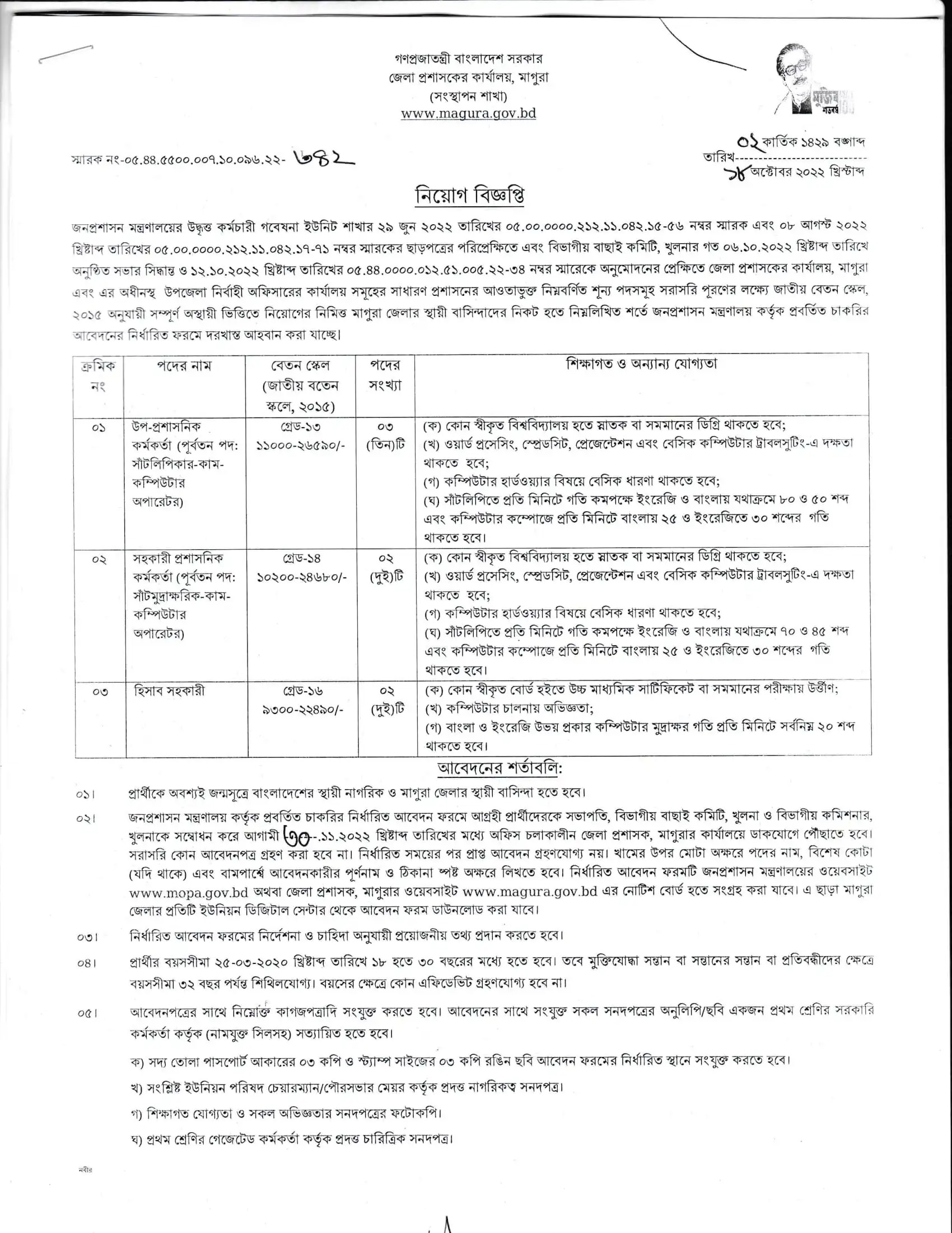 DC Office Job Circular 2022- সকল জেলার নতুন নিয়োগ - bdgovtjobs.com