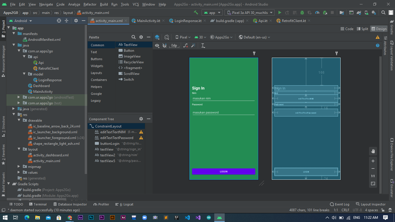 cara membuat tampilan login di android studio - REP - Universitas Raharja