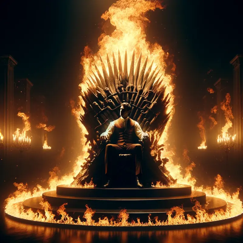 DALL· E 2024 03 25 15 35 56 This image depicts a powerful scene of a man seated on a majestic ...