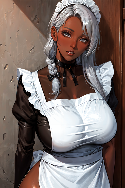 01452 1267478891 1girl,solo,long hair,silver hair,braid,grey eyes,choker,upper body,curvy,wide ...