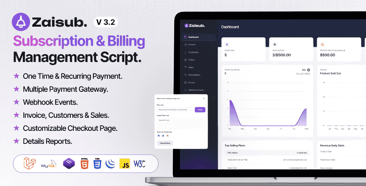 Zaisub – Subscription & Billing Management Laravel Script PHP – Bliter GPL
