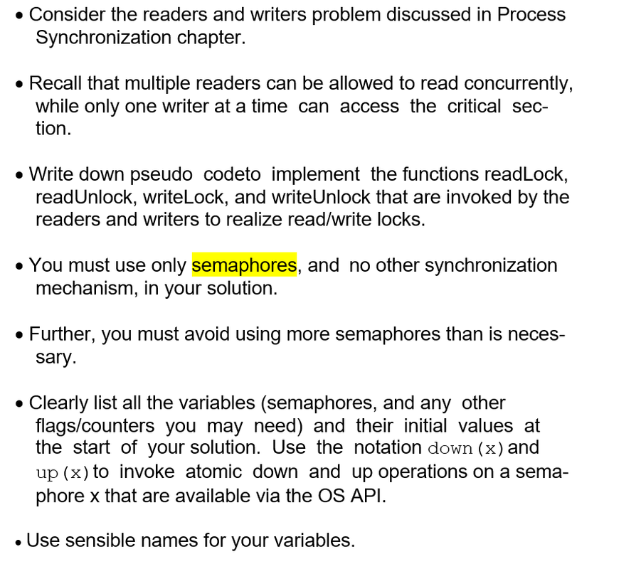 Solved • Consider the readers and writers problem discussed | Chegg.com