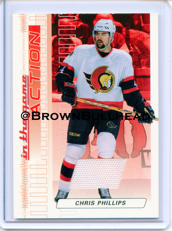 2003 04 ITG Action Jerseys M 063 [ Chris Phillips] [ Ottawa Senators] [ Ruby] [ 500] [swatch ...