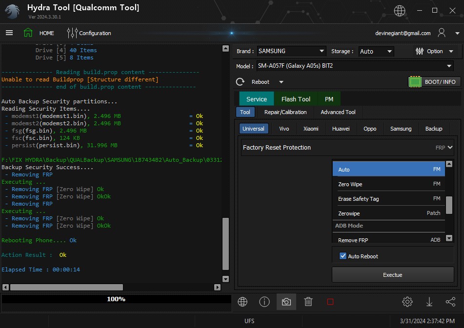 SAM-A057F (Galaxy A05s) BIT2 FRP REMOVE SUCCESS WITH EDL MODE BY HYDRA ...