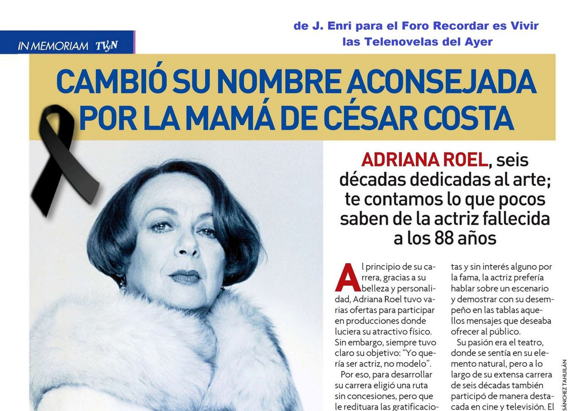 ADRIANA ROEL In Memoriam TV y Novelas - recordaresvivir