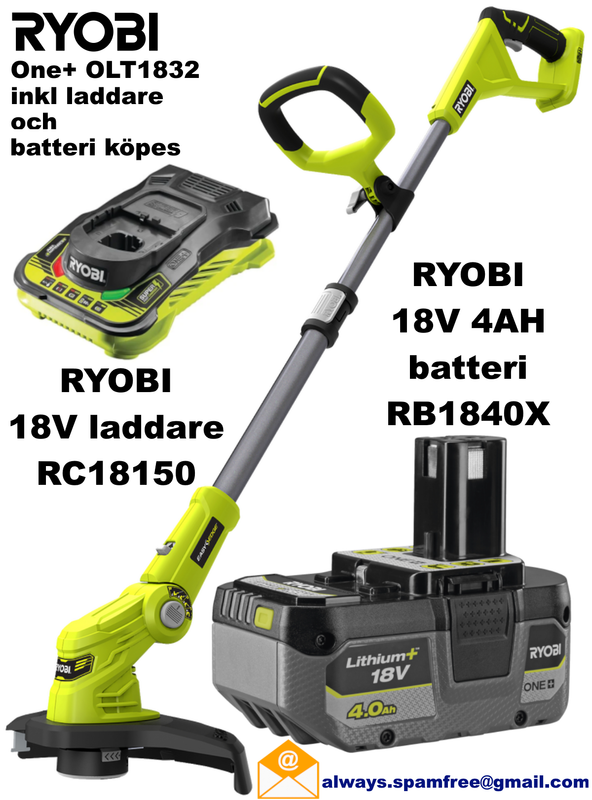 Grästrimmer Ryobi One+ OLT1832 inkl laddare och batteri köpes [se bild] | Byggahus.se