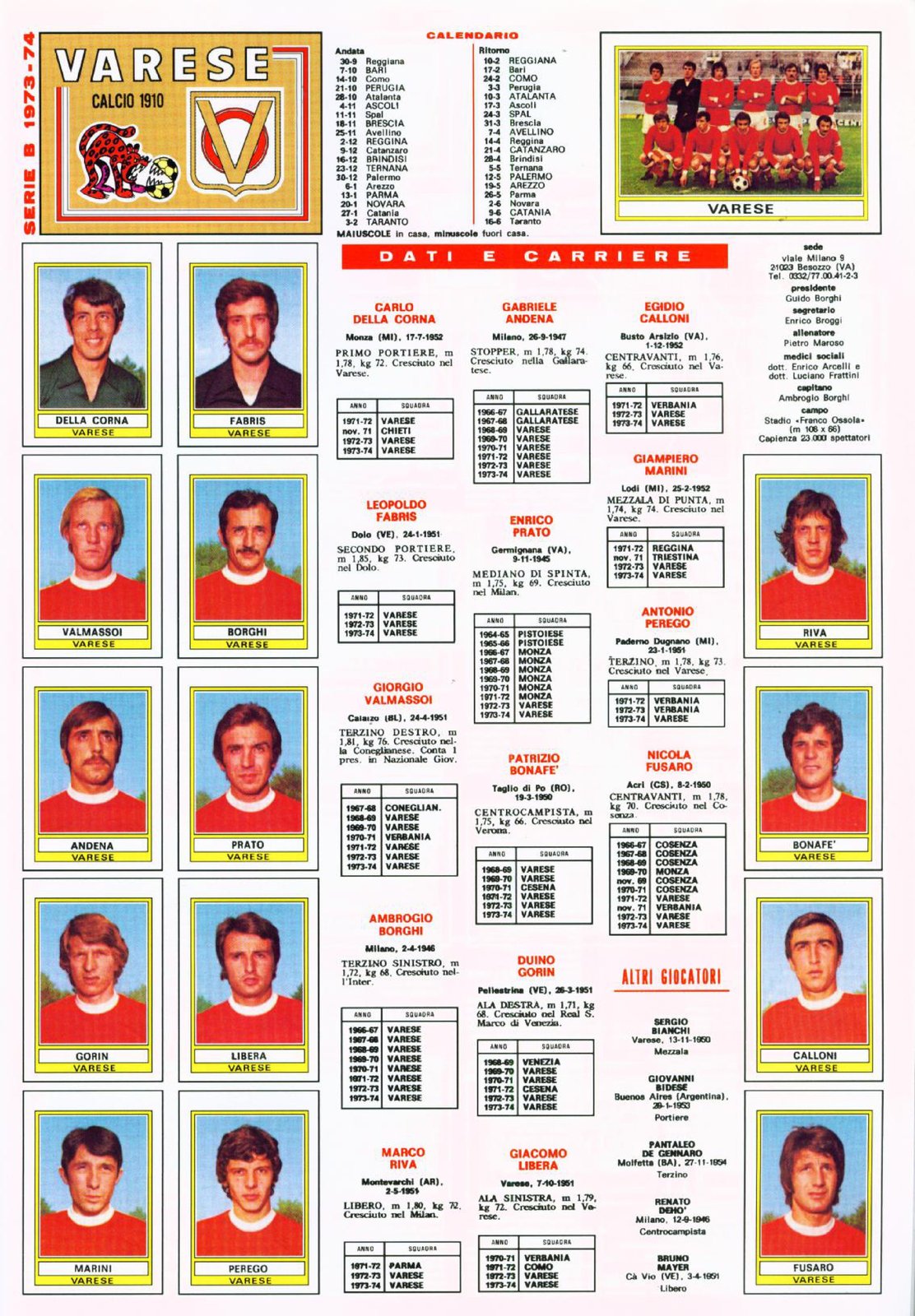 Album Calciatori 1973 1974 Panini 65 — Postimages