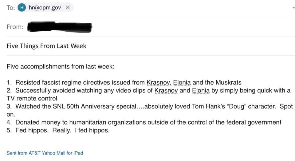 hr@opm.gov - the email address for the 5 things you did this week ...