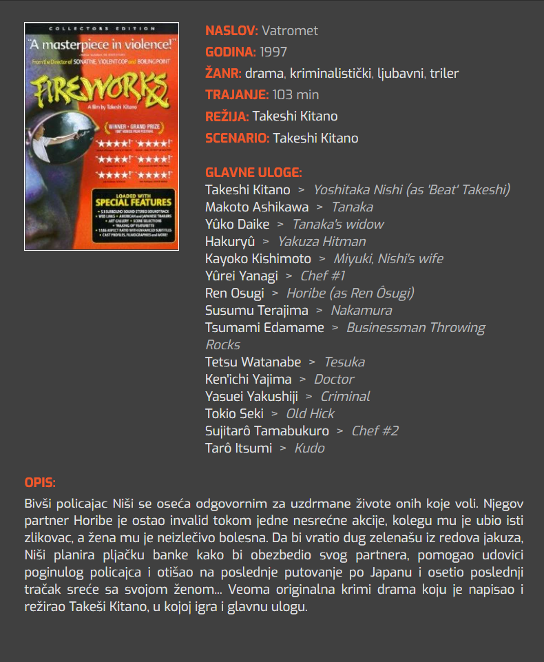 (1997) Hana bi aka Fireworks info — Postimages