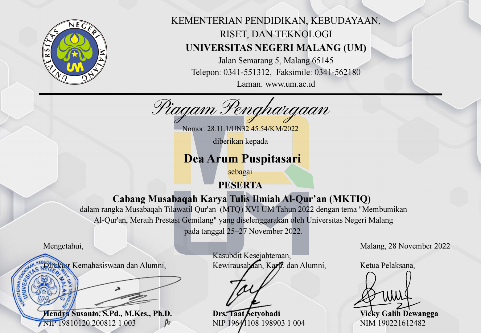 DEA ARUM PUSPITASARI sertifikat — Postimages