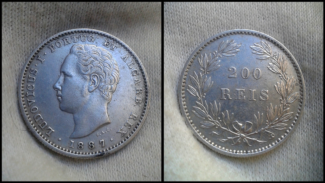The silver V. 200 Reis de 1887. Portugal.