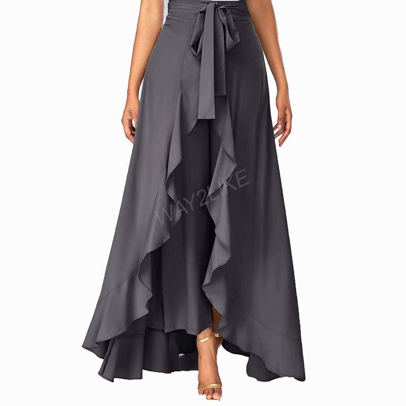 Women Ruffle Pants High Waist Maxi Crepe Palazzo Night Club Cocktail ...