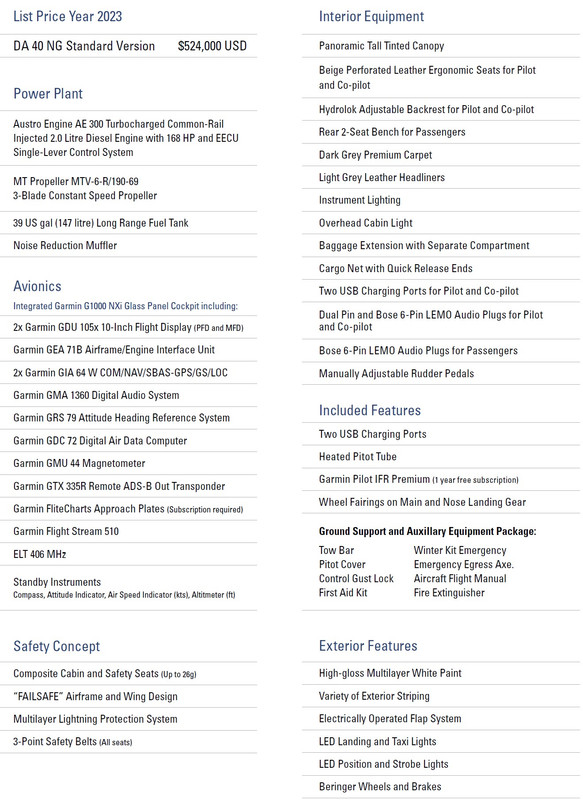2023 Price List DA40NG - diamondaviators.net