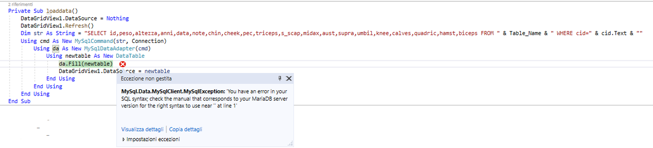 Mysql Vbnet Refresh Datagridview Function Works With Insert And Delete Commands But Not With