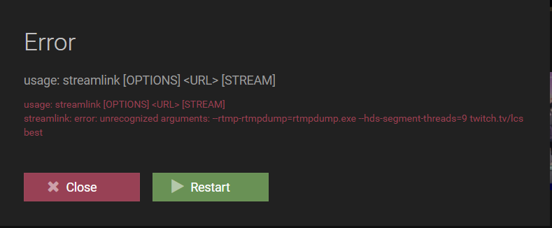 unrecognized arguments rtmpdump · Issue #883 · streamlink/streamlink-twitch-gui · GitHub