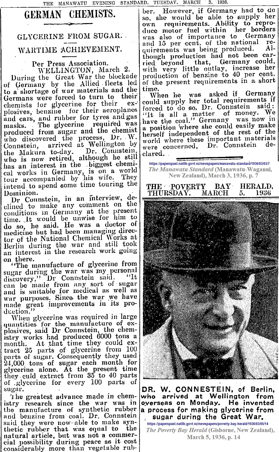 WW1 Various newspapers March 1936 Corpse Factory Story Glycerine from ...
