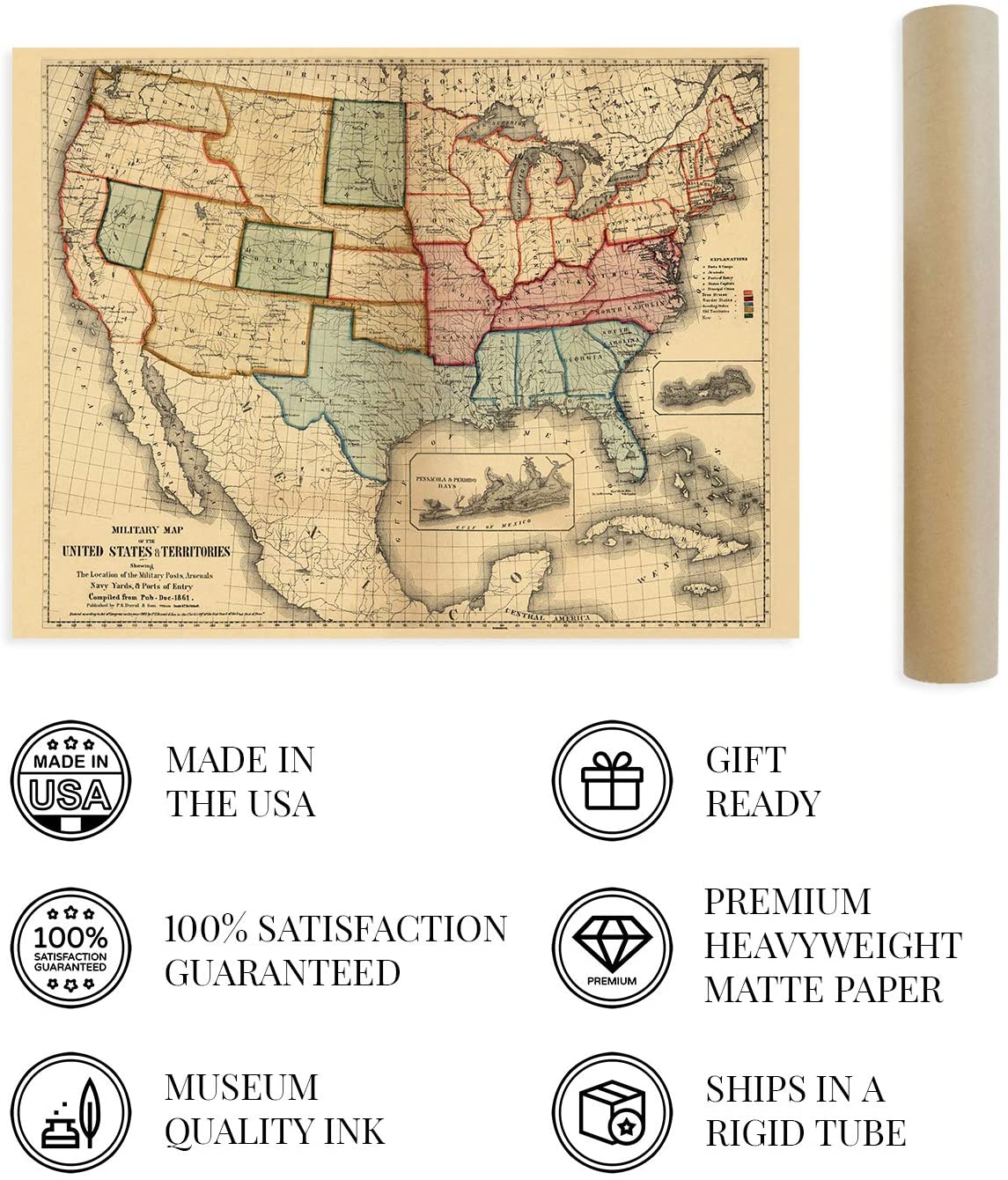 1861 American Civil War Map - Vintage American Civil War Wall Art ...