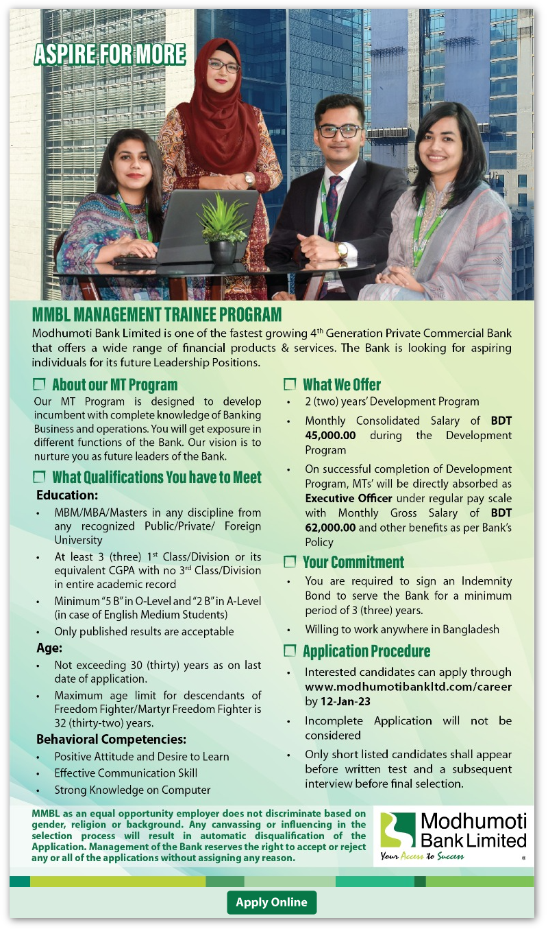 Modhumoti Bank Job Circular 2022 - Lekhapora BD Jobs