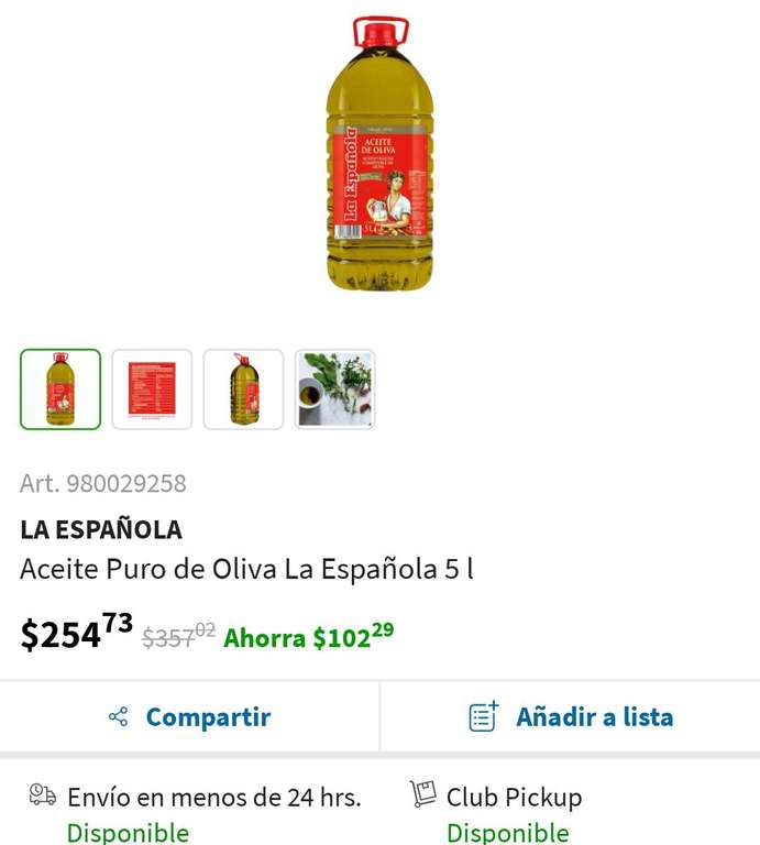 Aceite de oliva Sam's Club "La Española" 5 litros