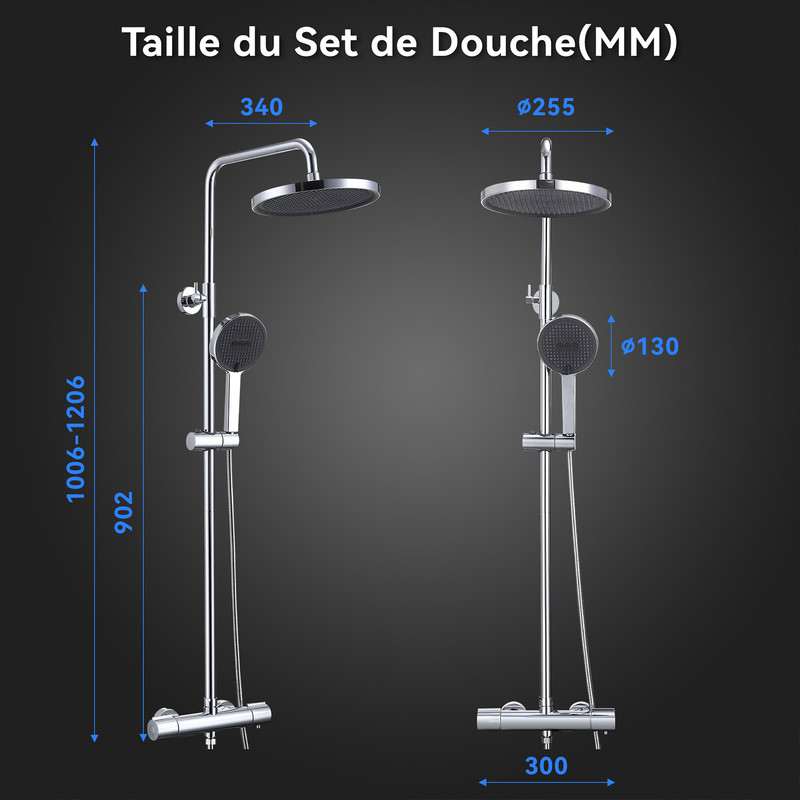 Colonne de Douche Thermostatique, Ensemble de Douche Hauteur Réglable ...