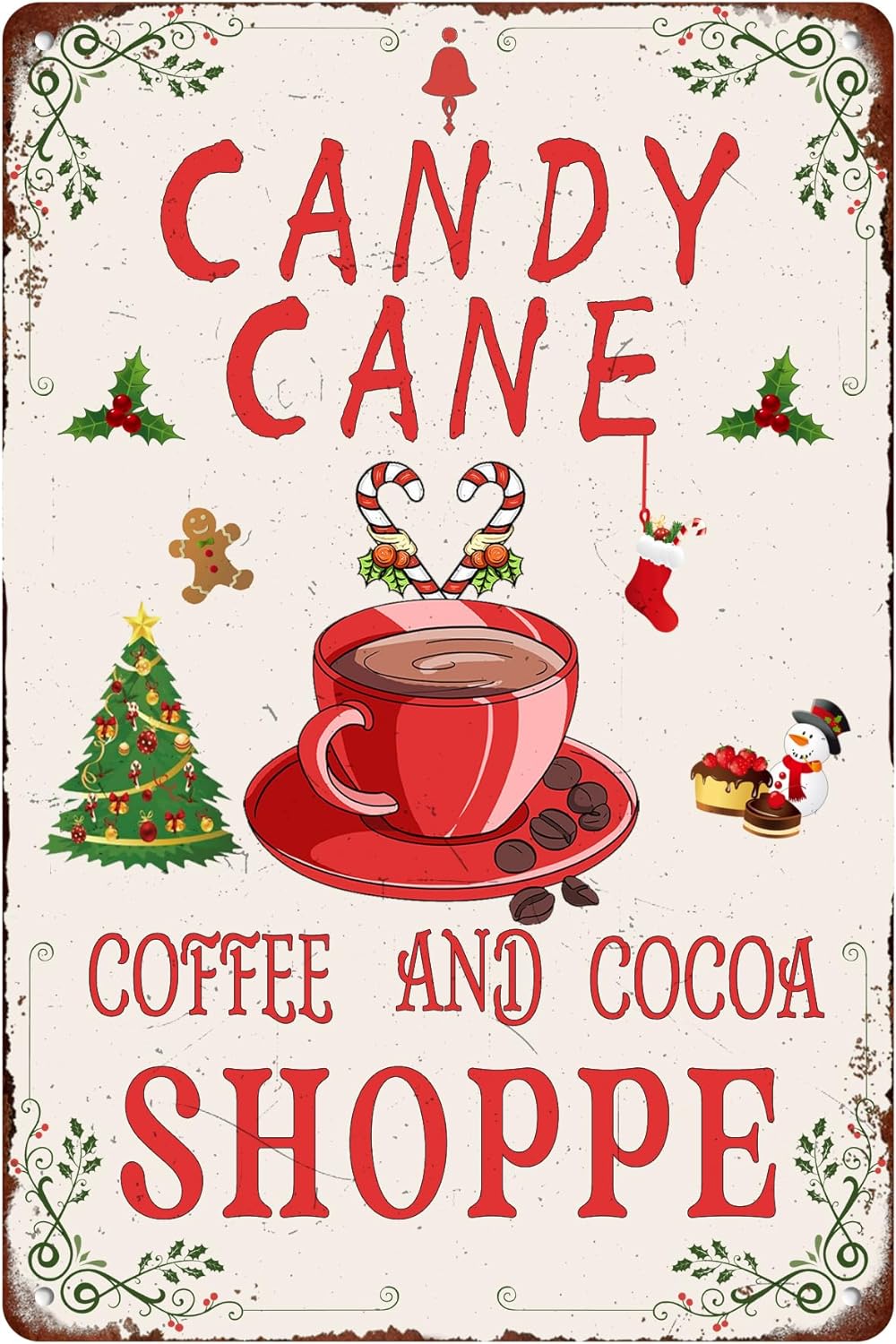 Candy Cane Coffee And Cocoa Shoppe Tin Sign Vintage Funny Christmas ...