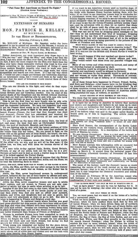 WW1 U S Congressional Record February 1919 Corpse Factory Story The ...