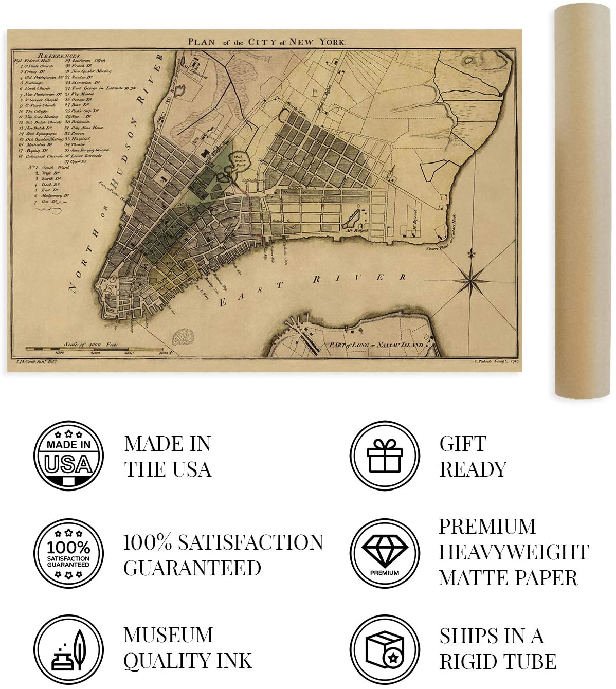 1789 Plan of New York City Map Print - Vintage Plan of New York Wall ...