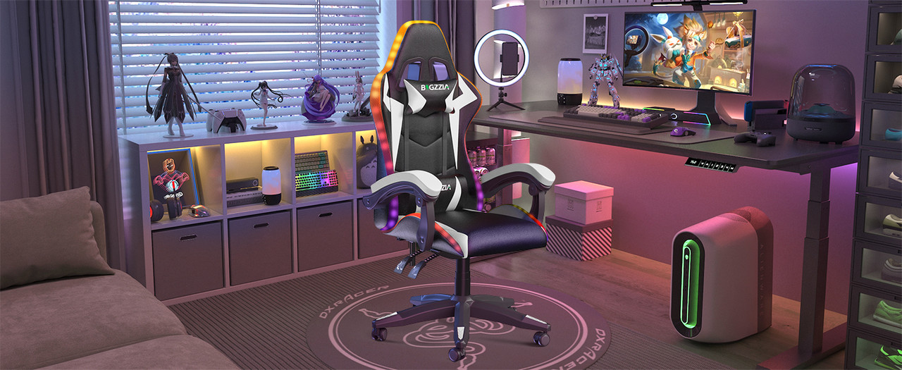 Chaise gaming avec éclairage LED Effets BIGZZIA, avec Lombaire et Appui ...