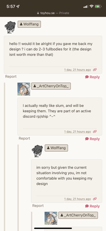 Beware: ArtCherryOnTop; thief & ToS violations on Toyhouse