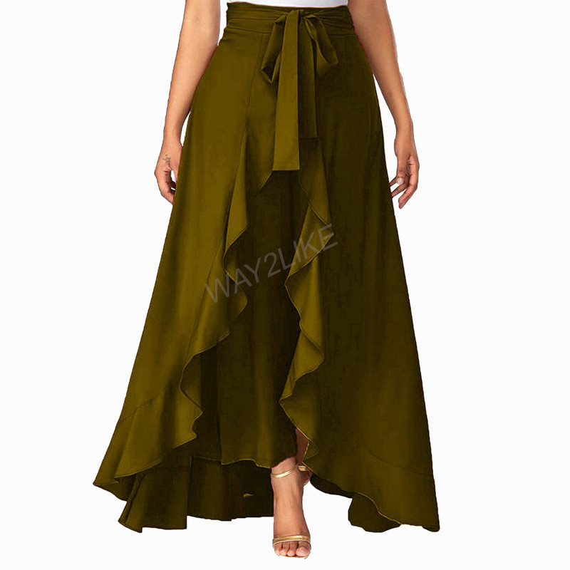 Women Ruffle Pants High Waist Maxi Crepe Palazzo Night Club Cocktail ...