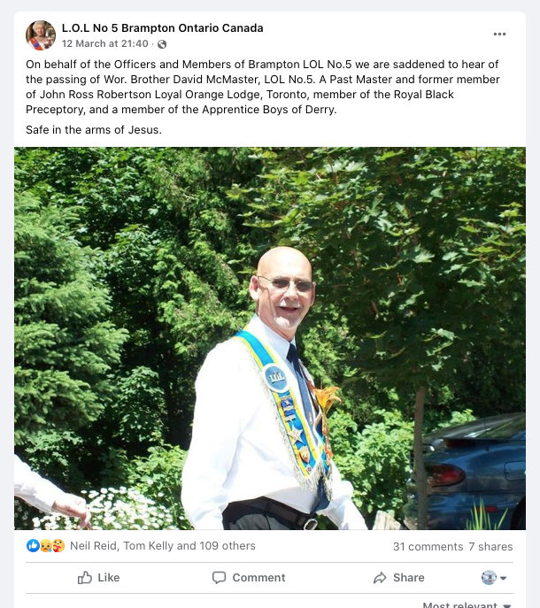 The passing of David McMaster, Toronto, Bramalea RSC. | FollowFollow.com