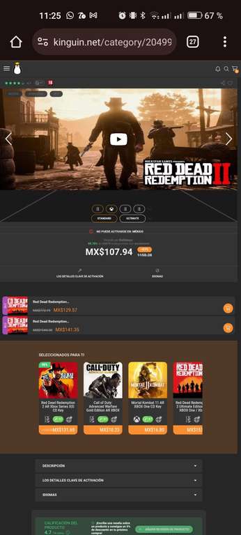 Kinguin: Xbox Red dead redemption 2 NG