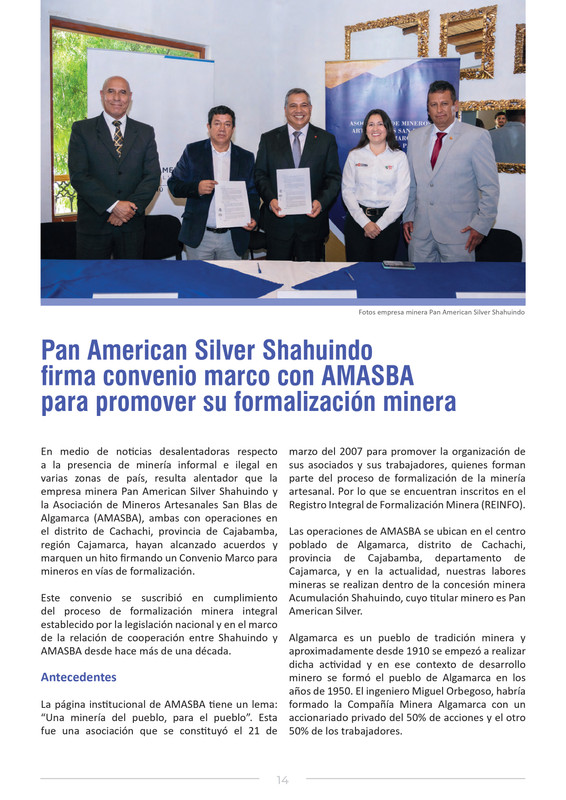 Convenio Marco entre Pan American Silver Shahuindo y AMASBA — Postimages