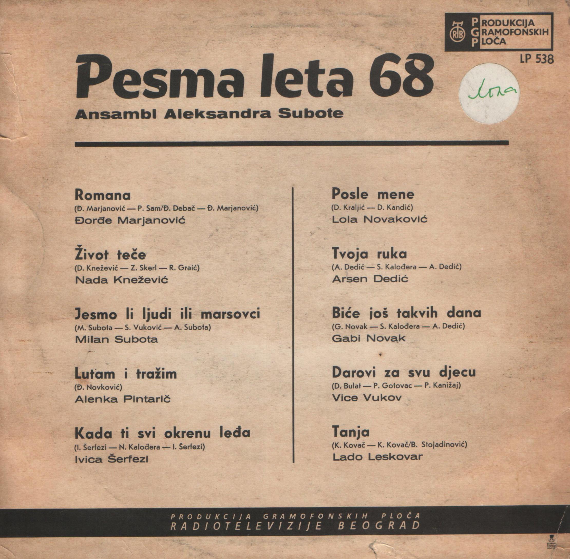 VA 1968 Pesma leta '68 b — Postimages