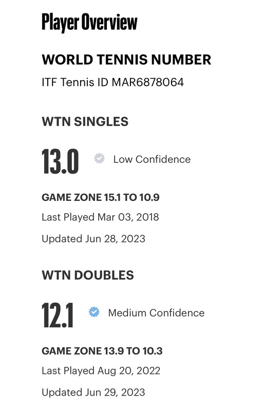 New WTN Rating Profile Interface | Talk Tennis