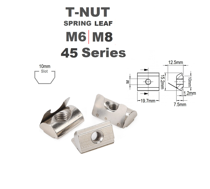 T nut M6 M8 Spring Leaf Aluminium Extrusion 45 Series 10mm Slot ...